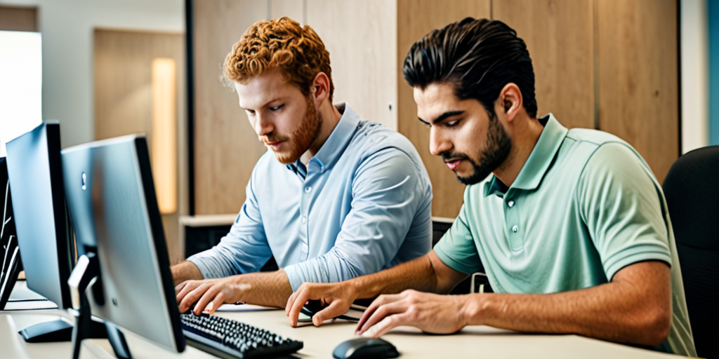 2 people working on the computer