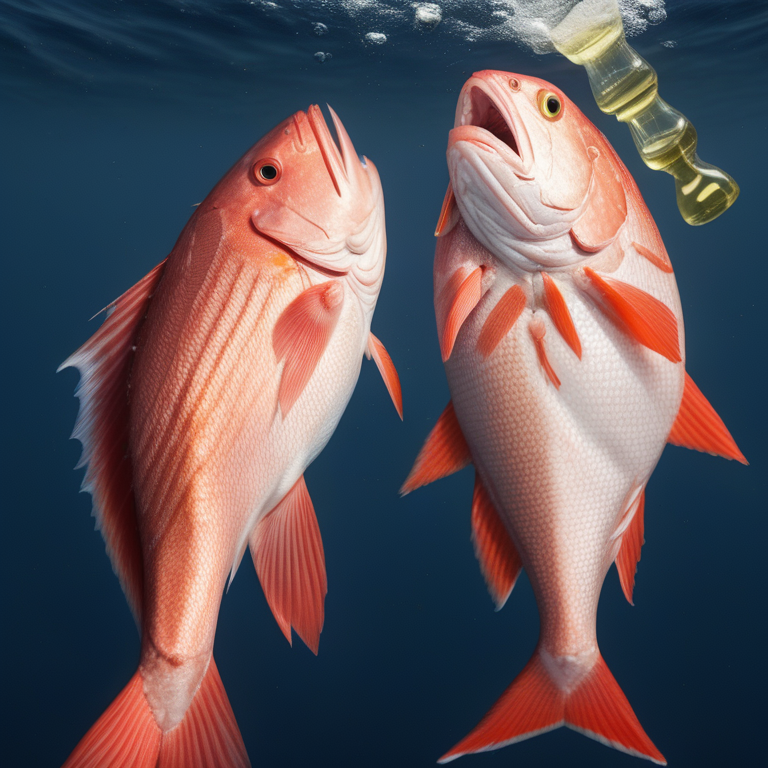 Two Vibrant Red Fish Curiously Inspecting a Floating Object Above Them
