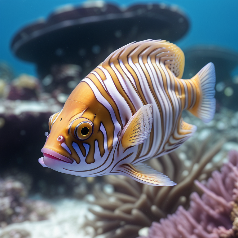 Vibrant Striped Fish Swimming Gracefully Among Colorful Coral Reef Habitat