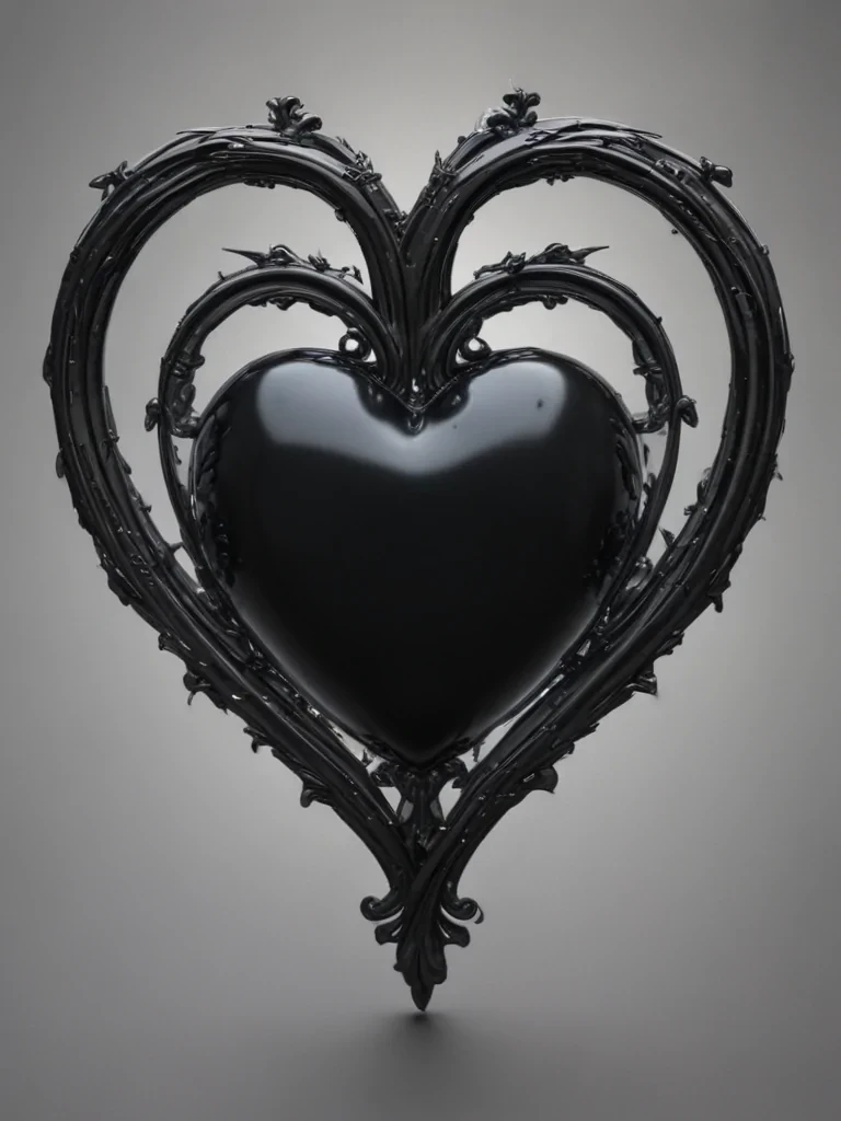 Intricate Black Heart Sculpture Surrounded by Elegant Ornate Frame Design