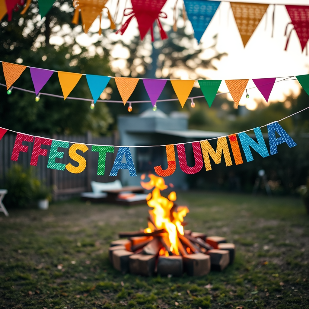 Colorful Festive Decorations and a Warm Bonfire for Summer Celebration