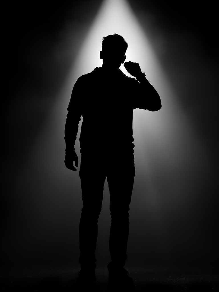 Silhouette of a Mysterious Figure Standing Under a Dramatic Spotlight