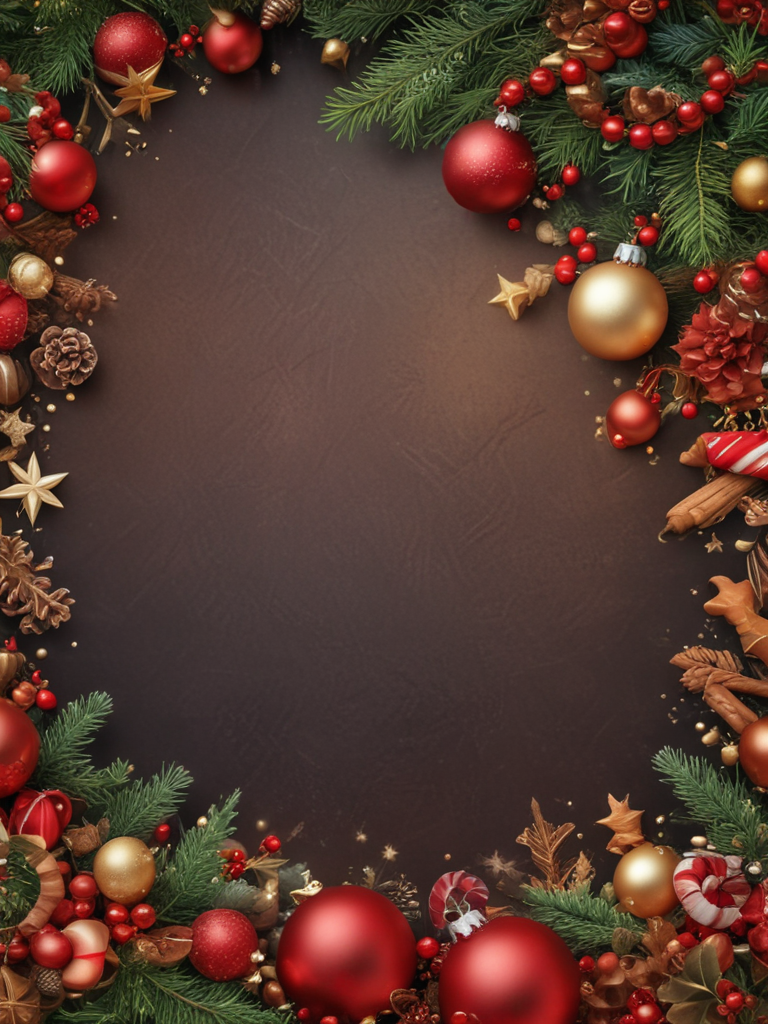 Festive Holiday Frame with Ornaments, Pinecones, and Christmas ...