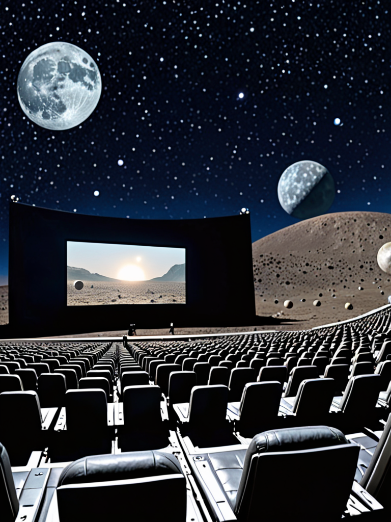 aliens watching a drive-in movie theater in space, the moon, big movie ...