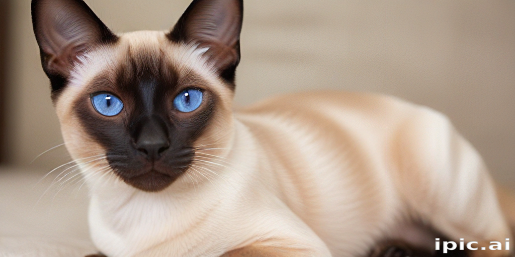 A Beautiful Siamese Cat with Striking Blue Eyes Relaxing at Home.