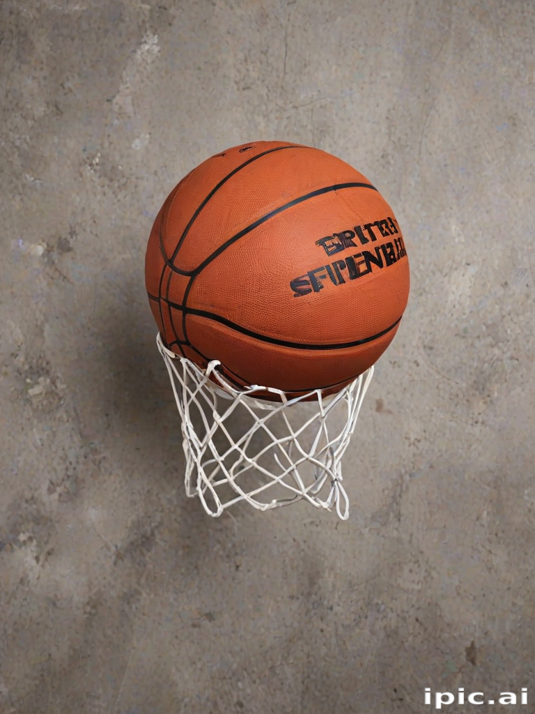 Basketball Perfectly Balanced on the Edge of a Hoop Net