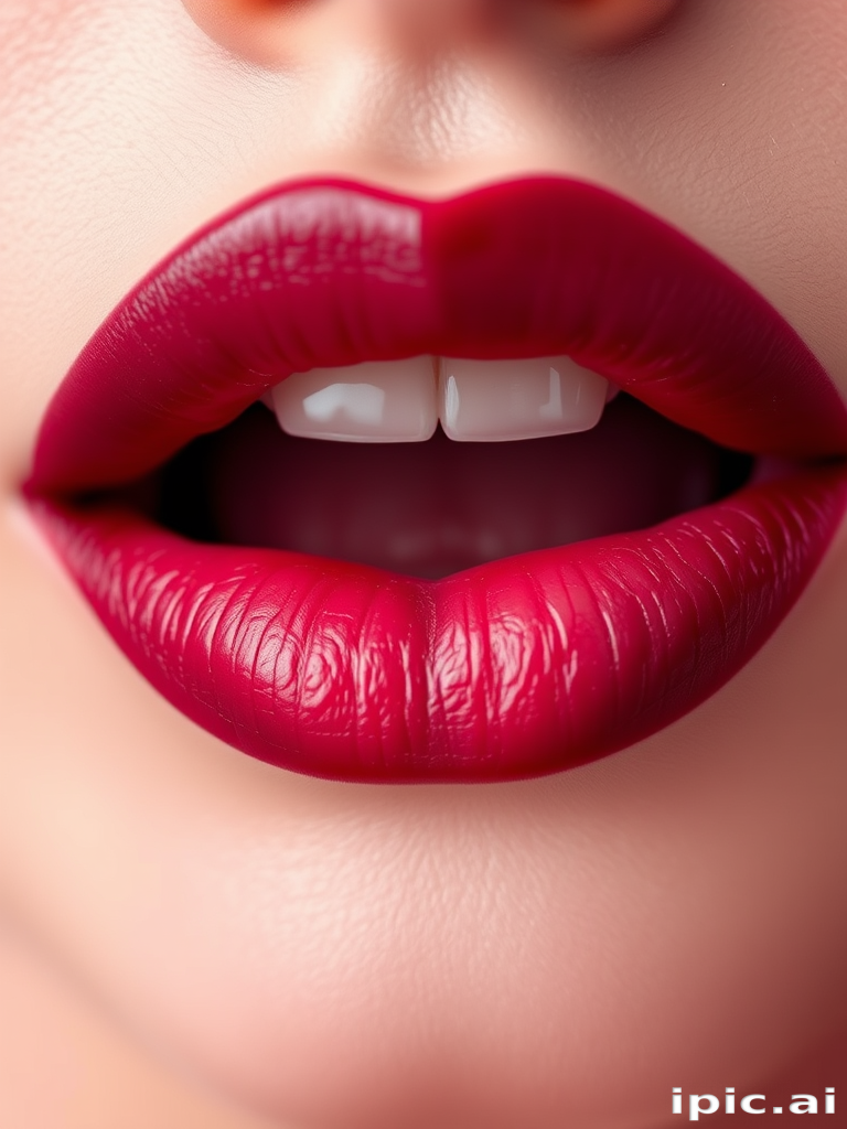 Close-Up of Glossy Red Lips Highlighting Perfectly Applied Lipstick and ...