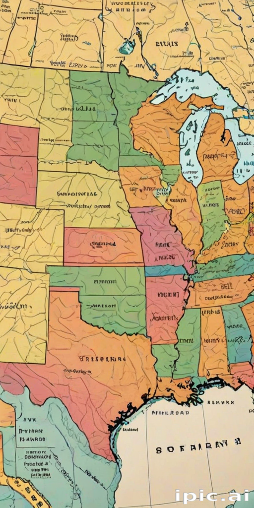 Colorful Historical Map Highlighting Different Regions and States in ...