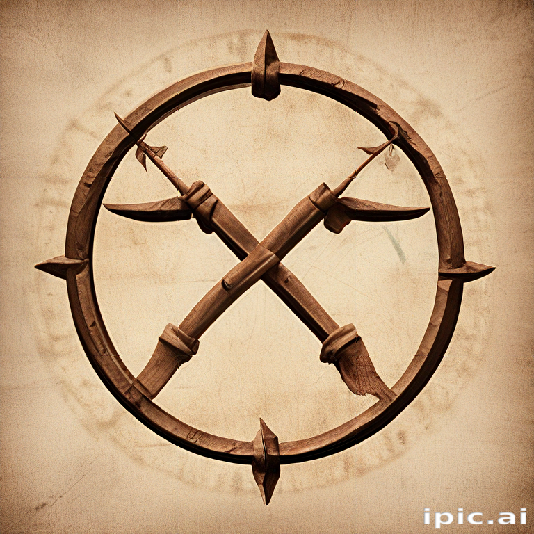 Intricately Crafted Wooden Emblem Featuring Crossed Spears in a ...