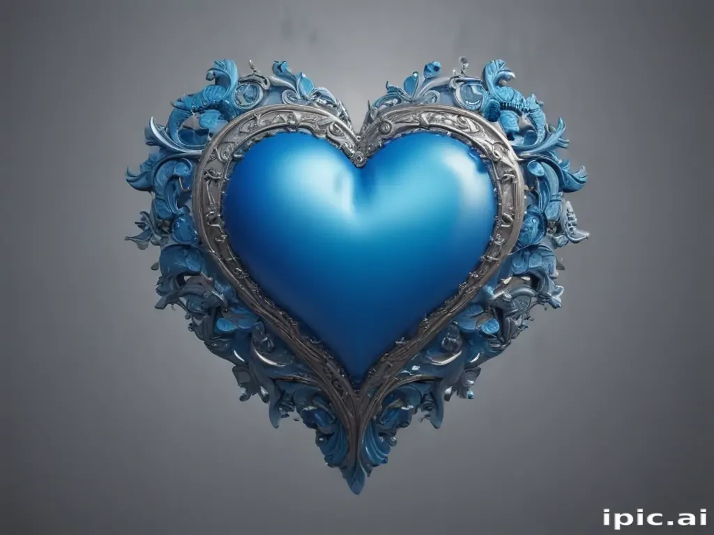 Intricate Blue Heart Design Adorned with Elegant Silver Floral Patterns