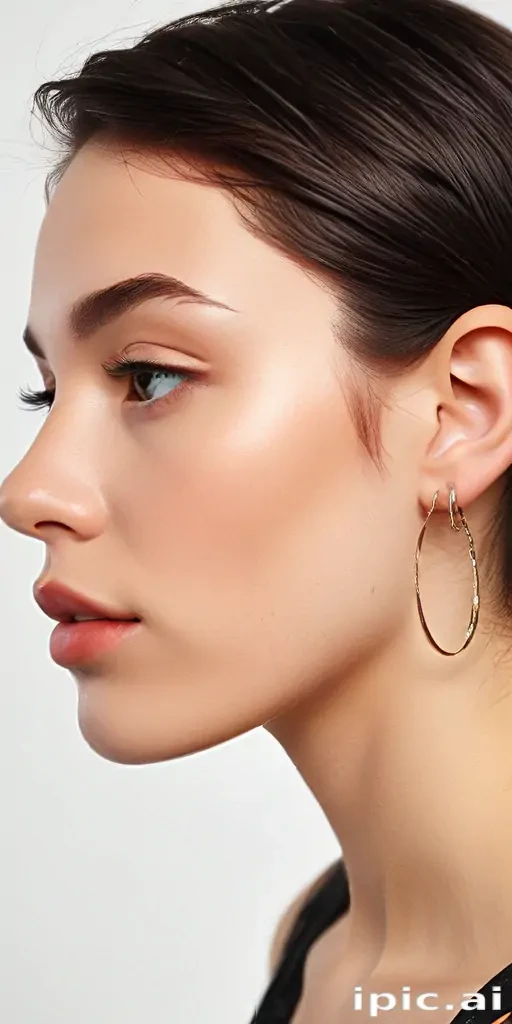 Close-Up Portrait of a Young Woman Showcasing Elegant Hoop Earrings