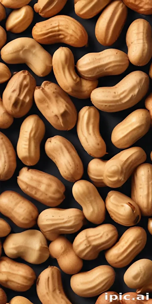 A Close-Up View of Roasted Peanuts Spread Across a Dark Surface.