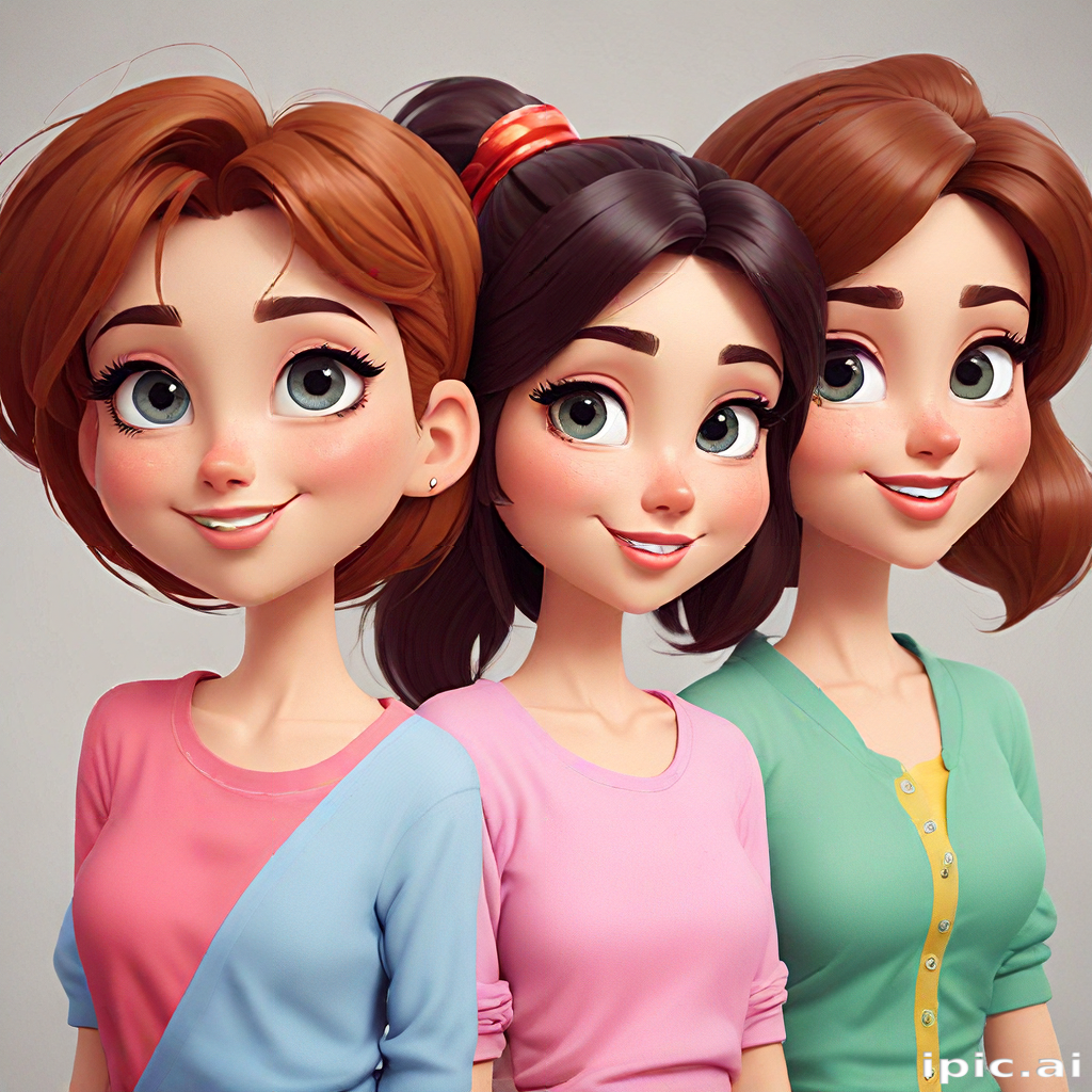 Three Colorful Cartoon Characters Showcasing Different Hairstyles and ...