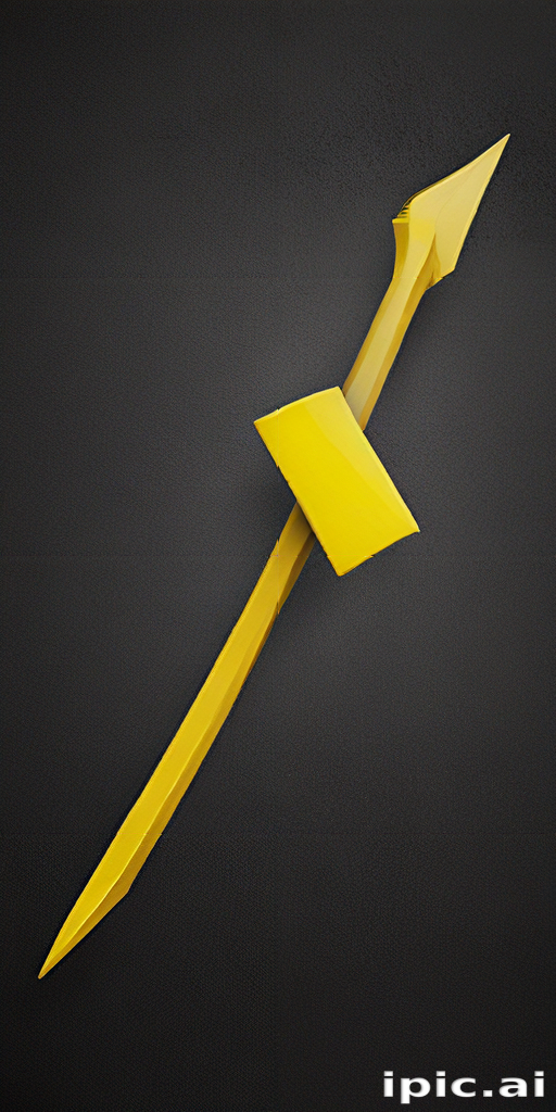 Stylized Yellow Sword with Geometric Shapes Against a Dark Background