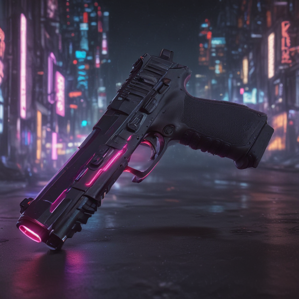 gun, neon, cyberpunk
