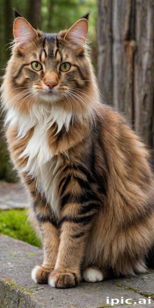 A Majestic Maine Coon Cat Posing Gracefully in a Natural Setting.