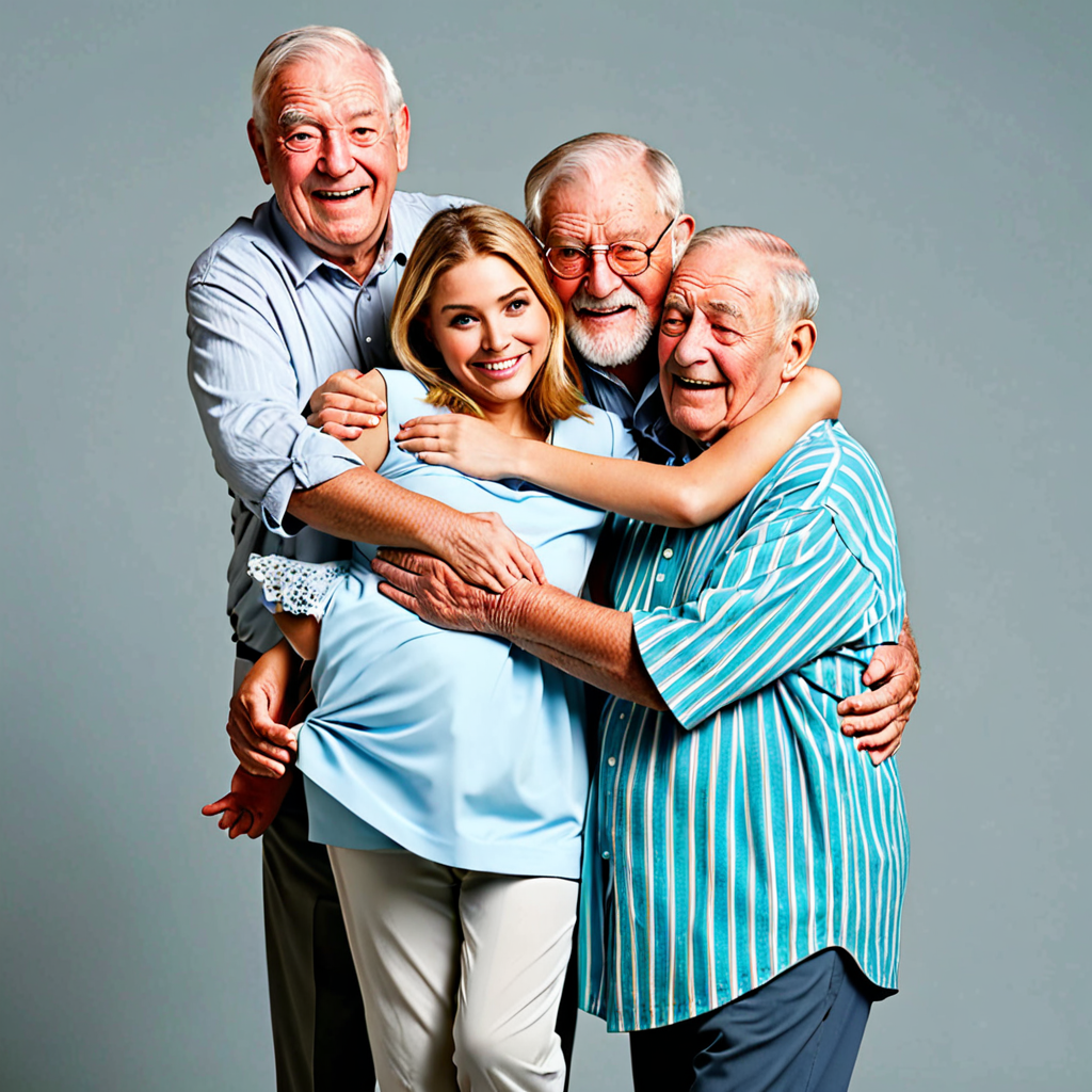 attractive girl cradle carried, couple, by big tall elderly man full ...