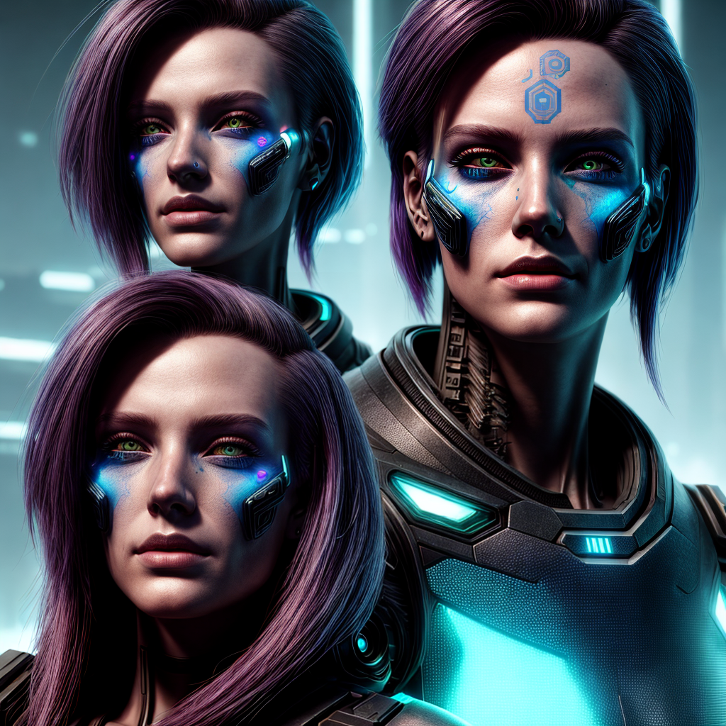 Futuristic cyberpunk android female portrait, vivid tattoos, ethereal ...