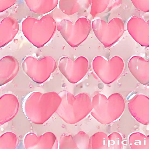 Delicate Pink Hearts Encased in Transparent Drops of Water on Surface