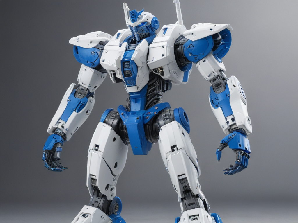 A high tech blue and white mech