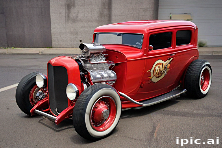 Classic Red Hot Rod with Vintage Styling and Powerful Engine Details