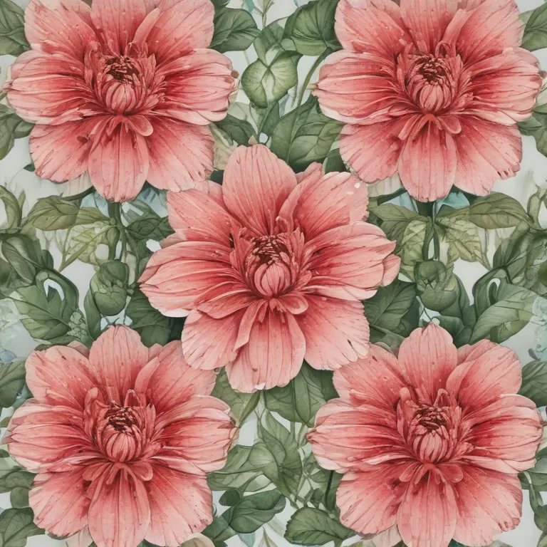 Vibrant Pink Flowers with Lush Green Leaves in a Beautiful Pattern