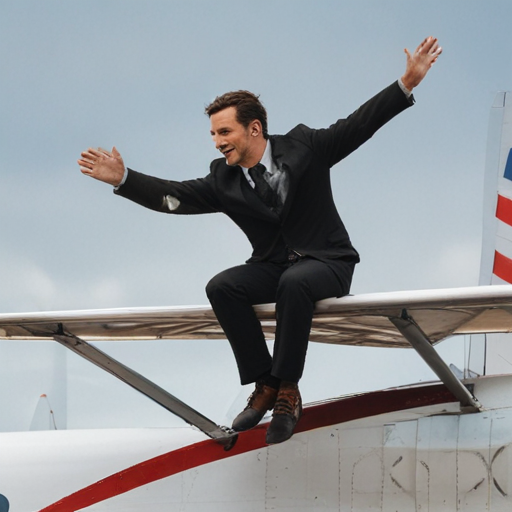 man riding on top of airplane