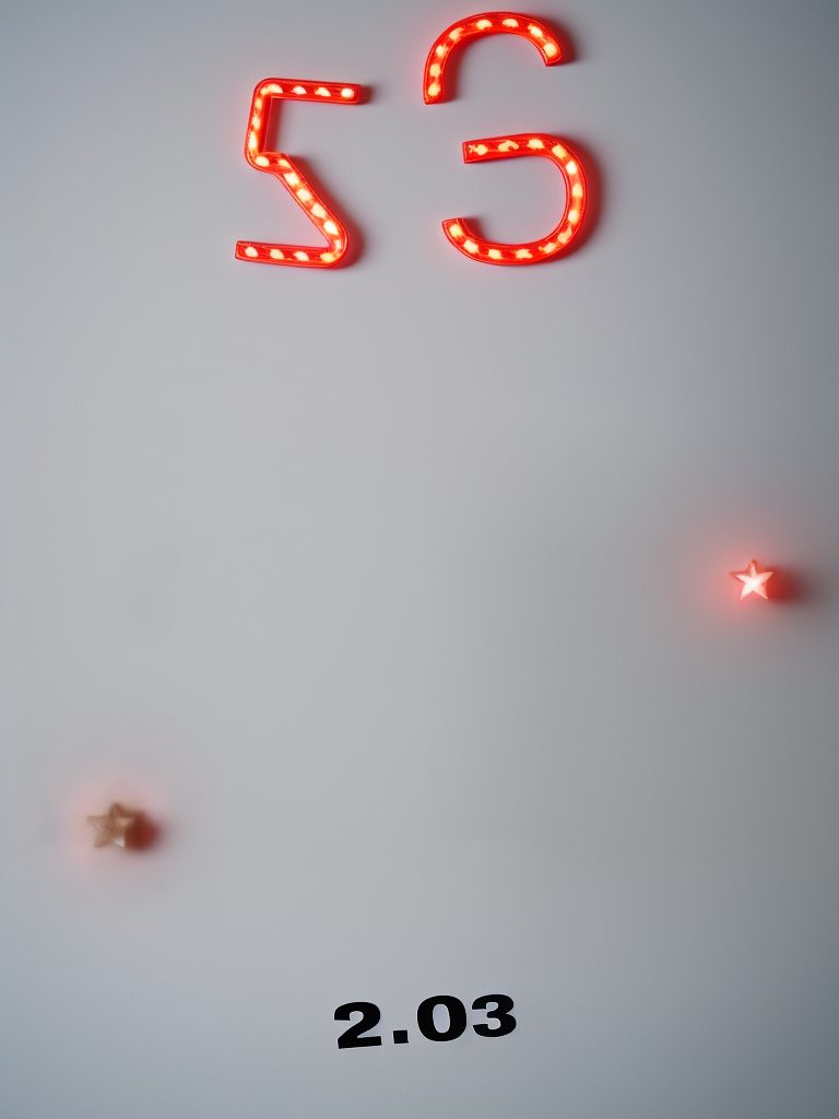 Bright Red LED Numbers and Stars on a Clean White Background