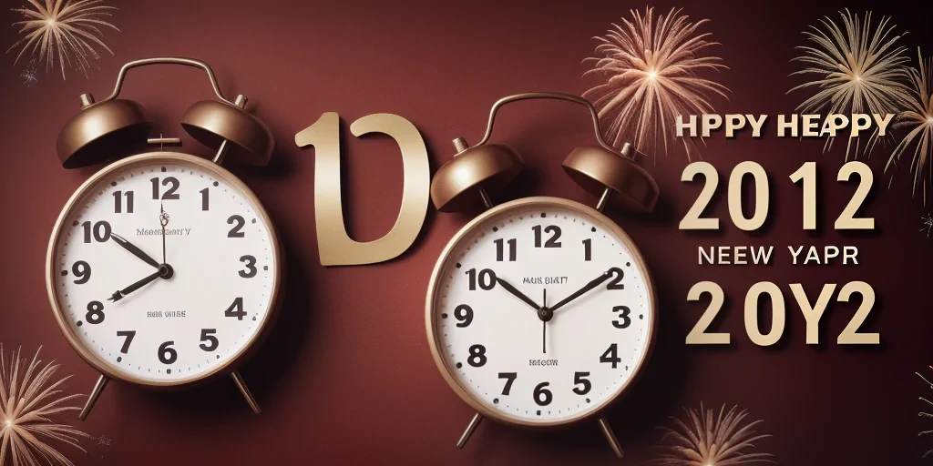 Celebrating the New Year 2012 with Clocks and Festive Fireworks Display