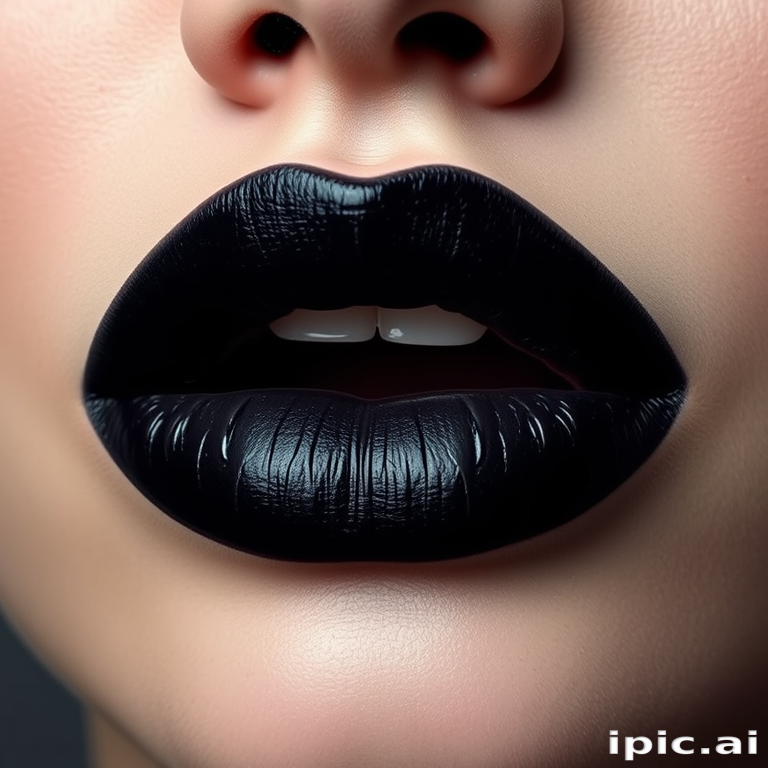 Close-Up of Glossy Black Lips Highlighting Bold Cosmetic Choices and ...