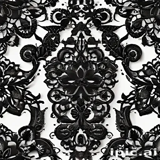 Intricate Black Lace Design Featuring Floral and Ornamental Patterns on White Background.