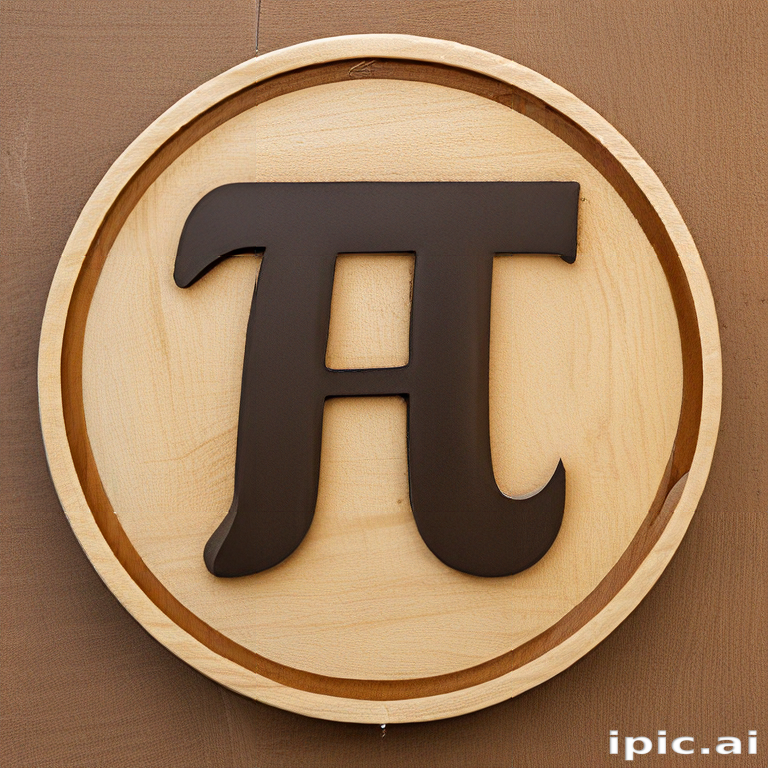 Stylized Wooden Sign Featuring the Mathematical Symbol for Pi in Brown
