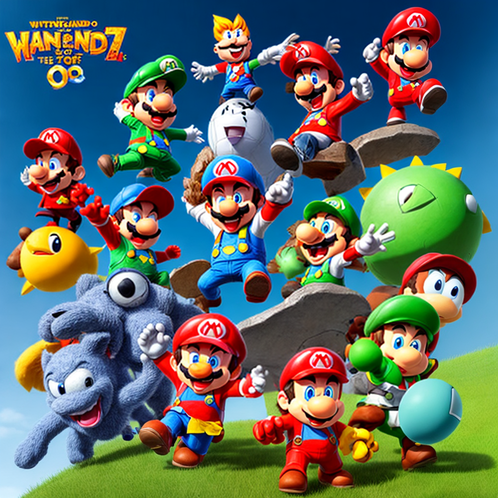 All the various nintendo characters standing around each other with ...