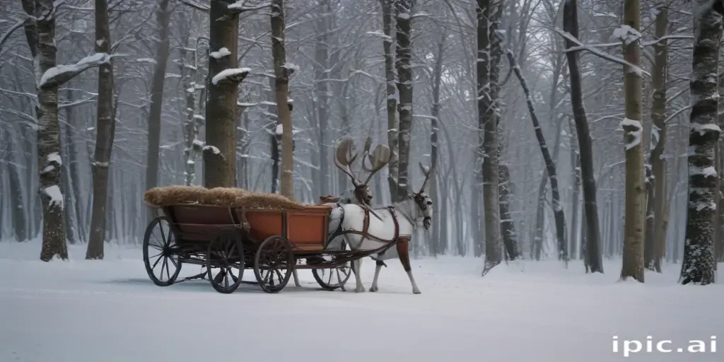 A Winter Wonderland Scene Featuring a Horse-Drawn Sleigh in Snowy Forest