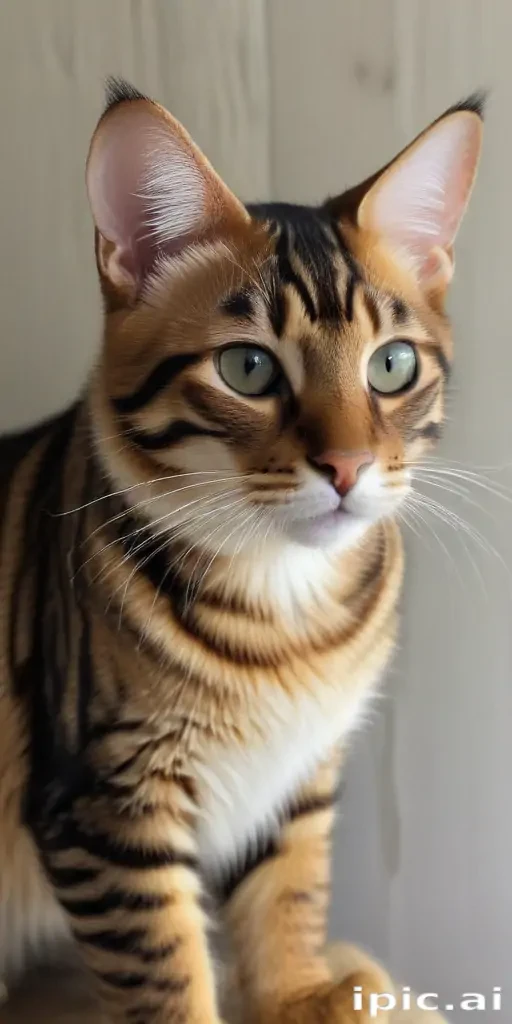 A Beautiful Bengal Cat with Striking Stripes and Captivating Eyes.