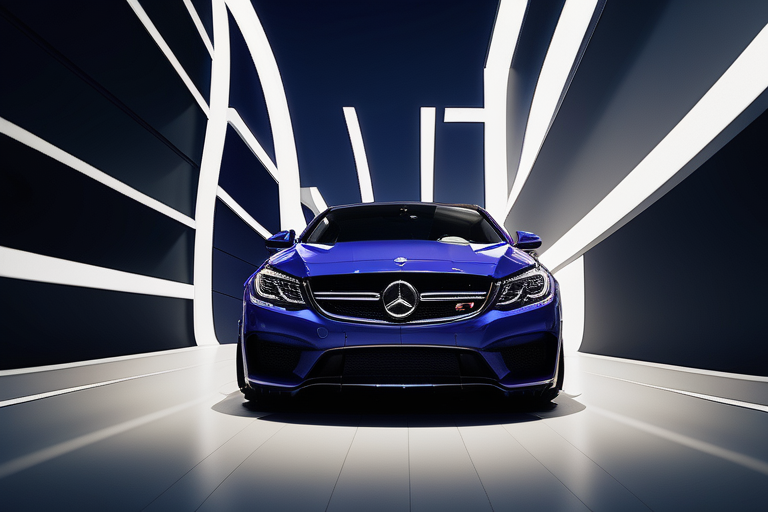 Stunning Blue Mercedes-Benz GT Sports Car in a Modern Futuristic Setting
