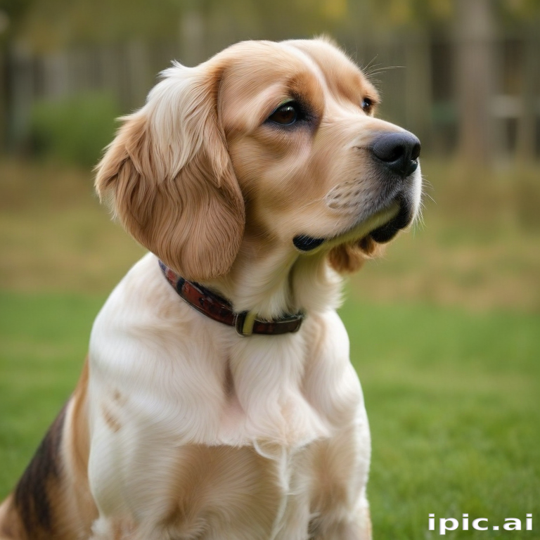 A Beautiful Golden Beagle Dog Sitting Gracefully in a Sunny Park.