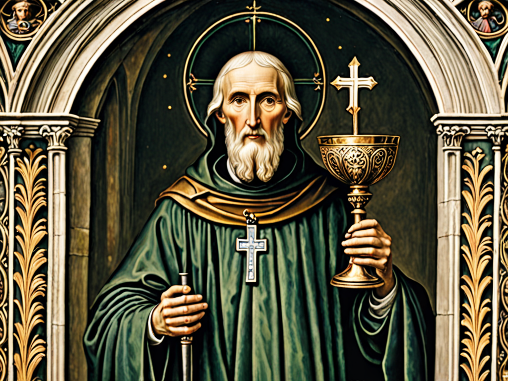 Saint Benedict with the cross and the cup in his hands