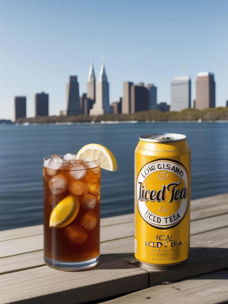 Refreshing Long Iced Tea Can Surrounded by Lemon Wedges and Drinks.
