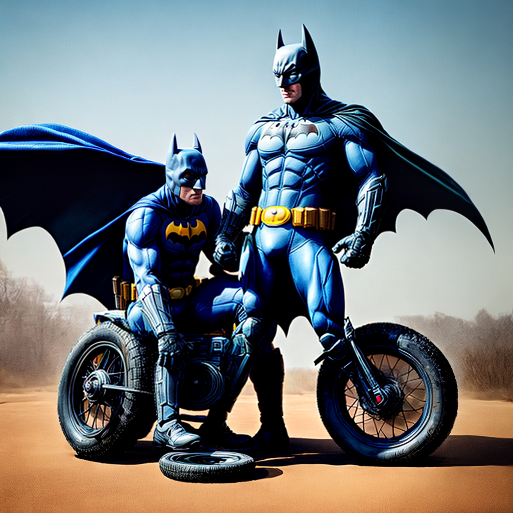 Masterpiece portrait of Batman fixing a tire