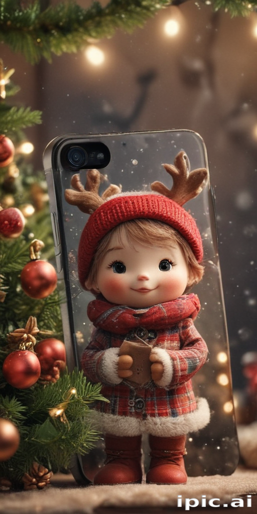 Charming Holiday Doll with Antlers, Surrounded by Festive Decorations ...