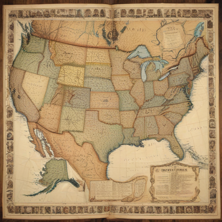Historical Map of the United States Highlighting States and Territories ...