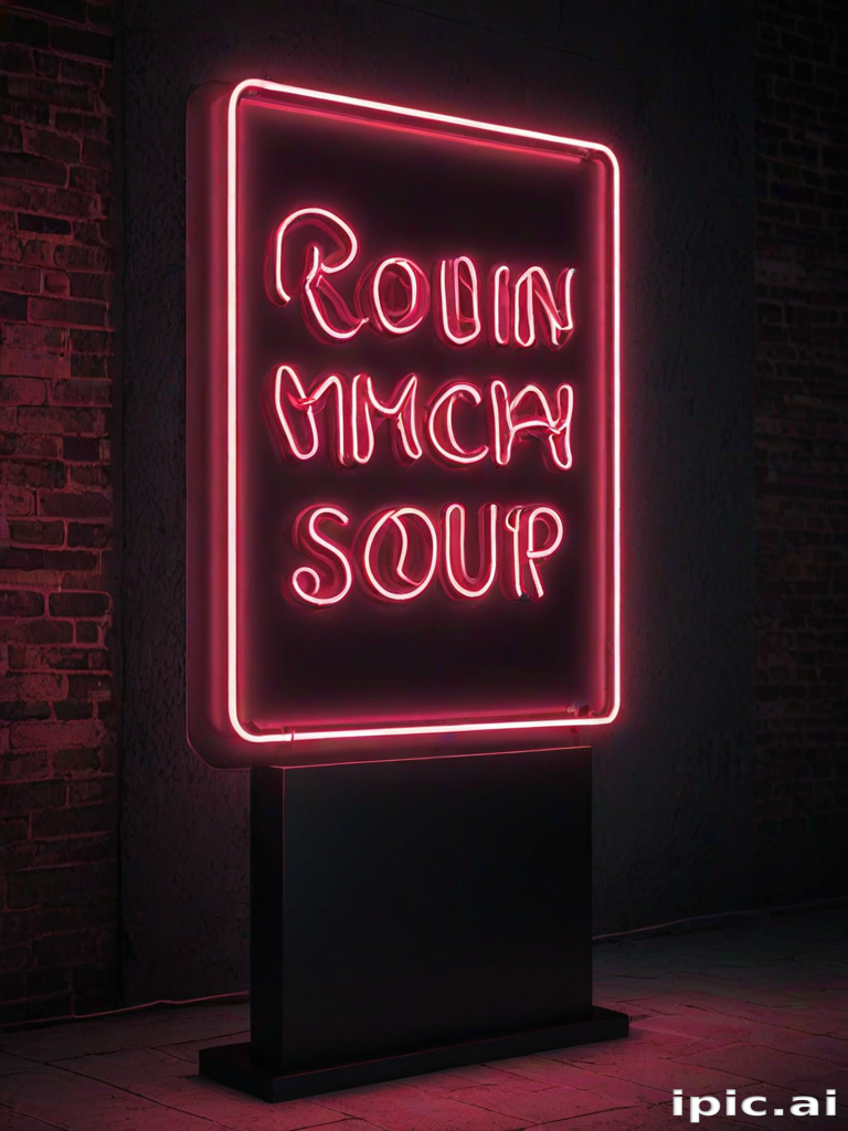 Bright Neon Sign Displaying the Words 'Robin Match Soup' in Bold Letters