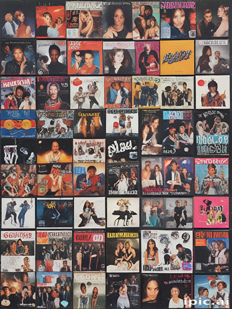 Collage of Iconic Album Covers Featuring Diverse Artists from the 90s Era