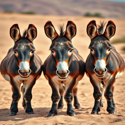 Two Friendly Donkeys Posing Together in a Bright Stable Environment