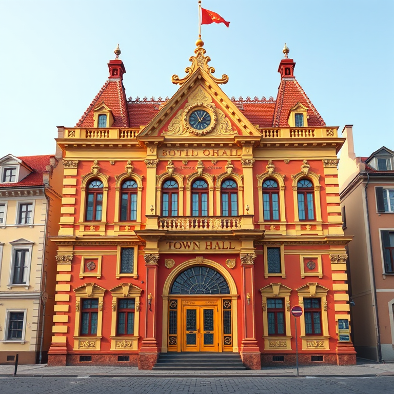 Colorful Historic Town Hall Building with Intricate Architectural ...