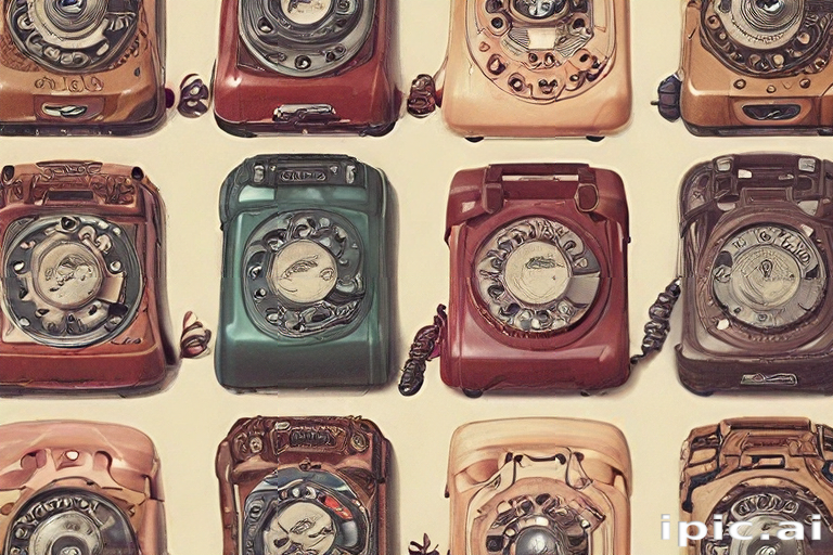 Colorful Vintage Rotary Phones Displayed in a Charming Retro Arrangement