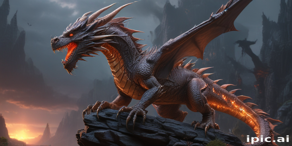 Majestic Dragon Roaring Fiercely Amidst a Dramatic Fantasy Landscape