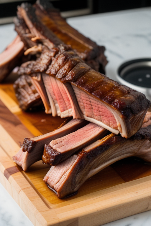 Succulent Barbecue Ribs Glazed to Perfection on a Wooden Cutting Board