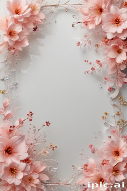 Delicate Floral Frame with Pink Blossoms for Elegant Invitations or ...
